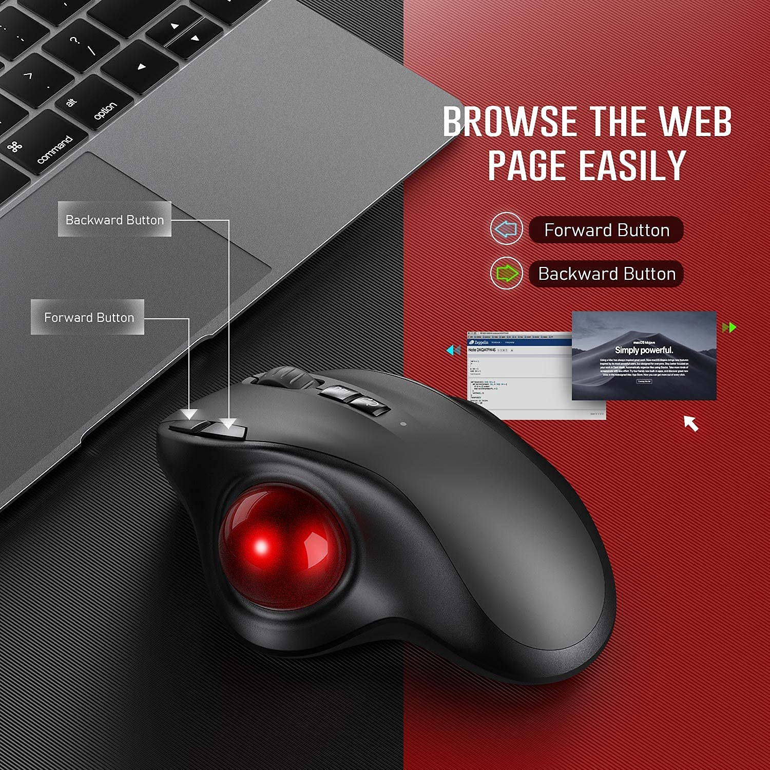 VssoPlor Wireless Trackball Mouse - 2.4G USB + Dual Bluetooth Rollerball Mouse, Easy Thumb Control, Rechargeable Ergonomic Mouse Trackball for Mac, Laptop, PC, iPad, Windows, Android, iOS (Black)