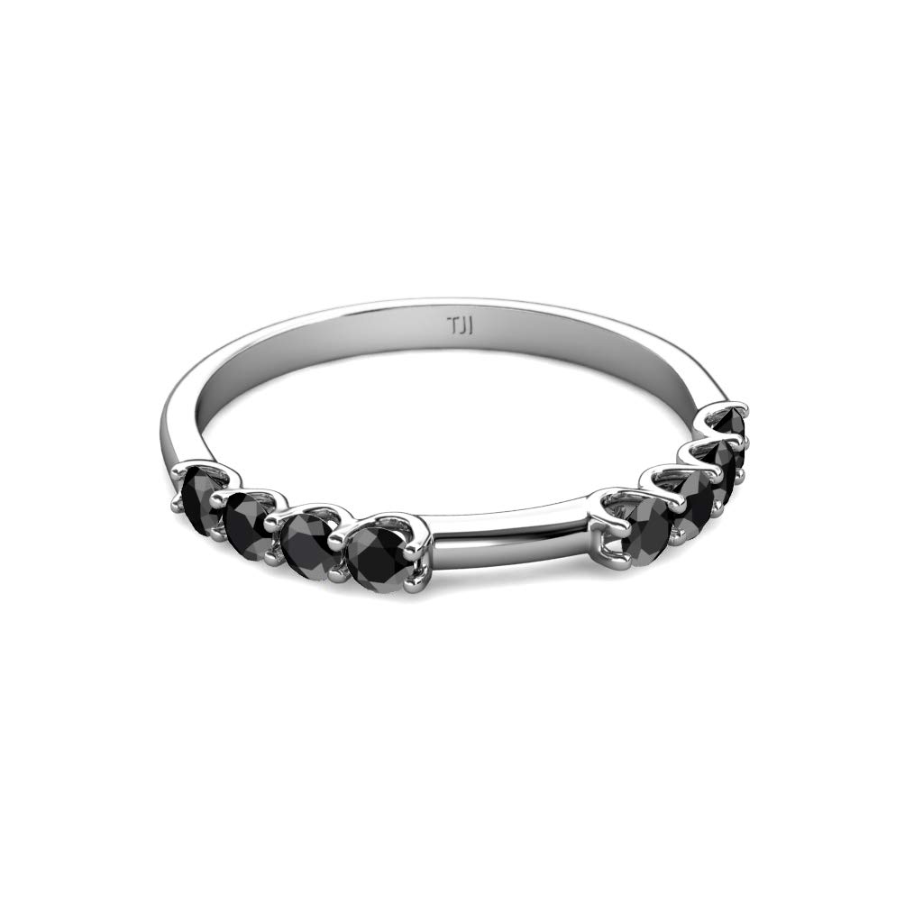 Round Black Diamond 1/2 ctw Women Wedding Band Stackable 14K White Gold-5.0