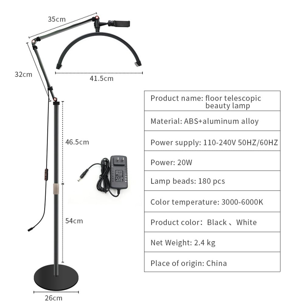 MEDSPALINE 20W LED Lash Lamp, Floor Half Moon Lamp for Eyelash Extensions, Esthetician, Eyebrow Technician, Tattoo Artists - Rotating Half-Moon Head, Shadowless Lighting, Adjustable Brightness.