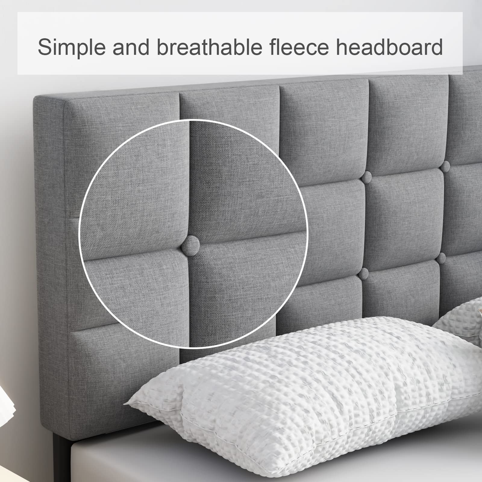 Molblly Full Bed Frame Upholstered Platform with Headboard and Strong Wooden Slats, Non-Slip and Noiseless,No Box Spring Needed, Easy Assembly,Light Gray