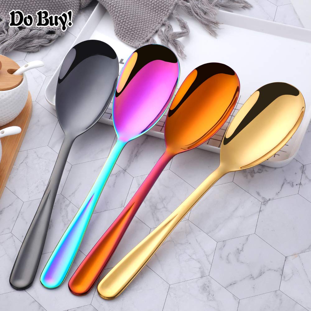 Salad Spoon and Fork Set,Stainless Steel Salad Serving Set,Durable&Elegant,for Salad, Gravies or Pasta, Gold/Brass Finish (2pcs, rainbow)