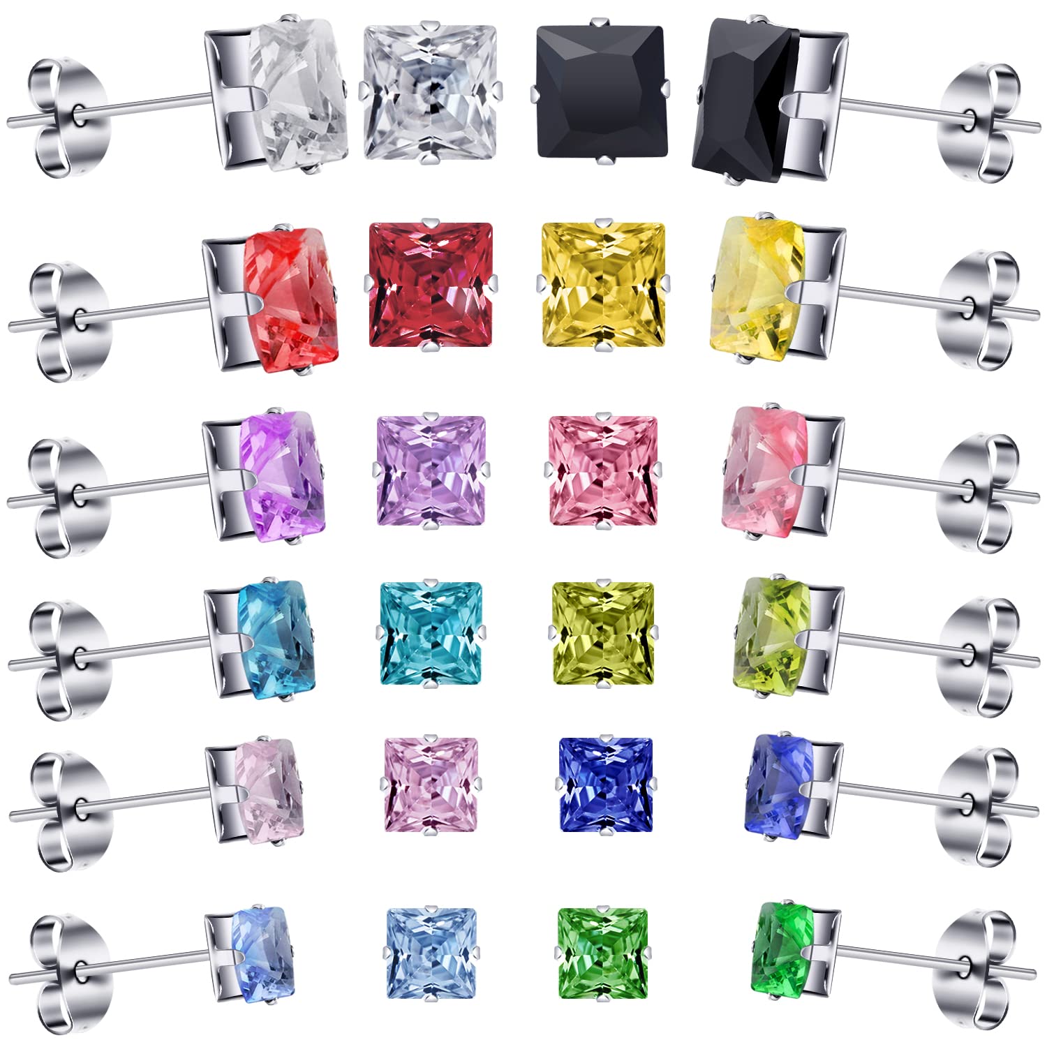Stud Earrings for Women Set 12 Multipack Value Packaging Hypoallergenic Earrings Valentines Womens Gift (C-Square 3-8mm)