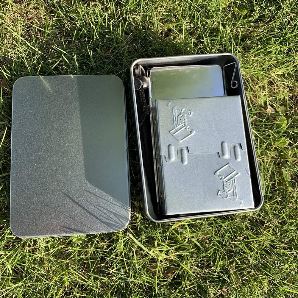 Pakiz Camping Stove Set | Pocket Stove with Folding Stove Windscreen and Mess Tin, Working with Solid Fuel Tablets for Backpacking, Camping, Hunting, Emergency Cooking and Outdoor Survival (Stove plus