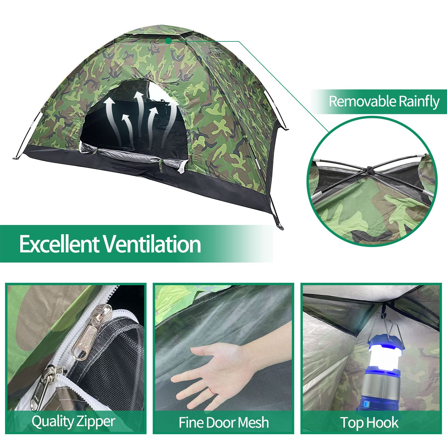 Sutekus Double Tent Camping Tent Lightweight 2 Person Backpacking Tent Camouflage Outdoor Equipment for Camping Hiking Biking Trip Upgraded Large Space (Double)