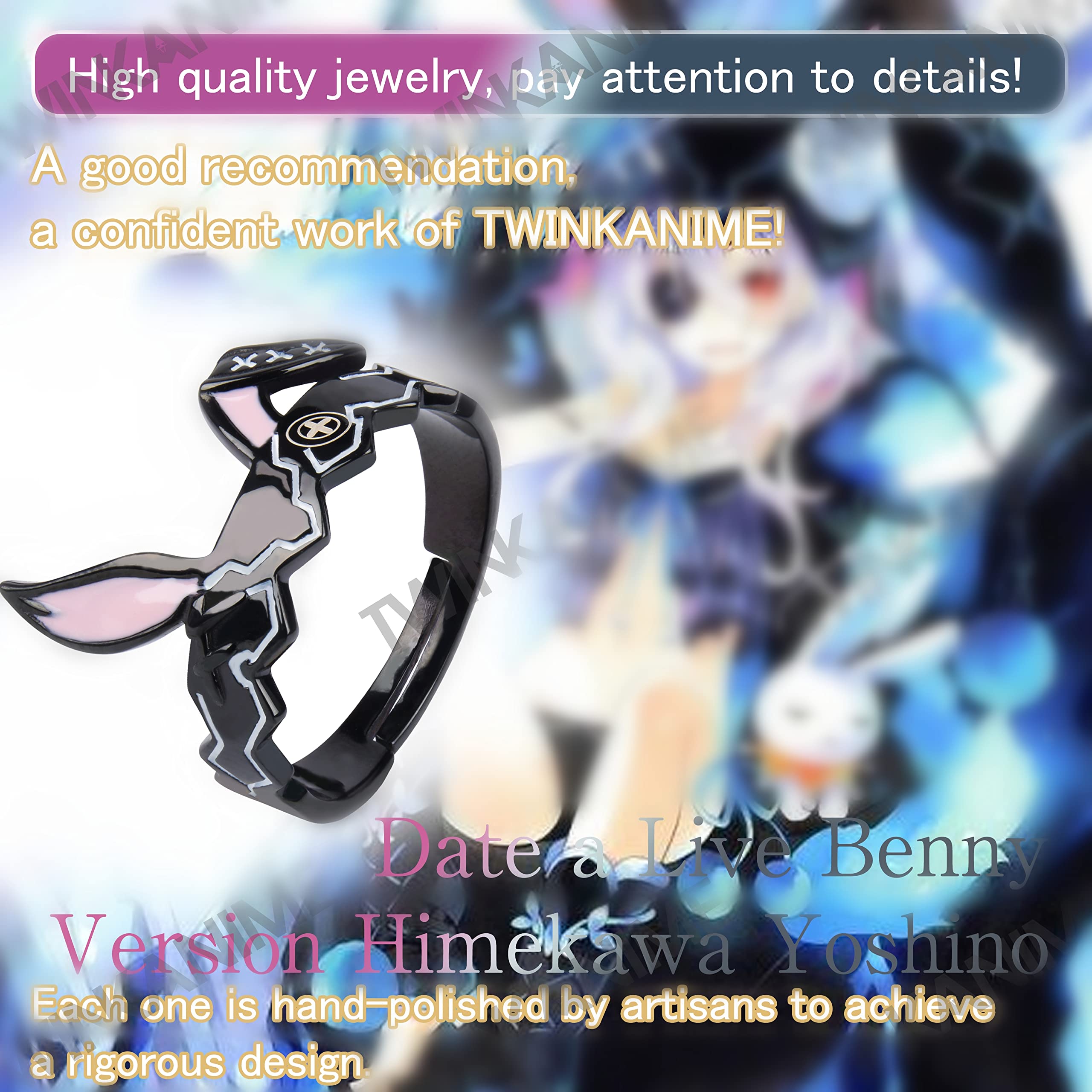 TWINKANIME Date a Anime Live Benny Version Himekawa Yoshino S925 Ring “All 2” Anime Ring for Cosplay Open Band High Durability Adjustable Ring (Benny Version Himekawa Yoshino)