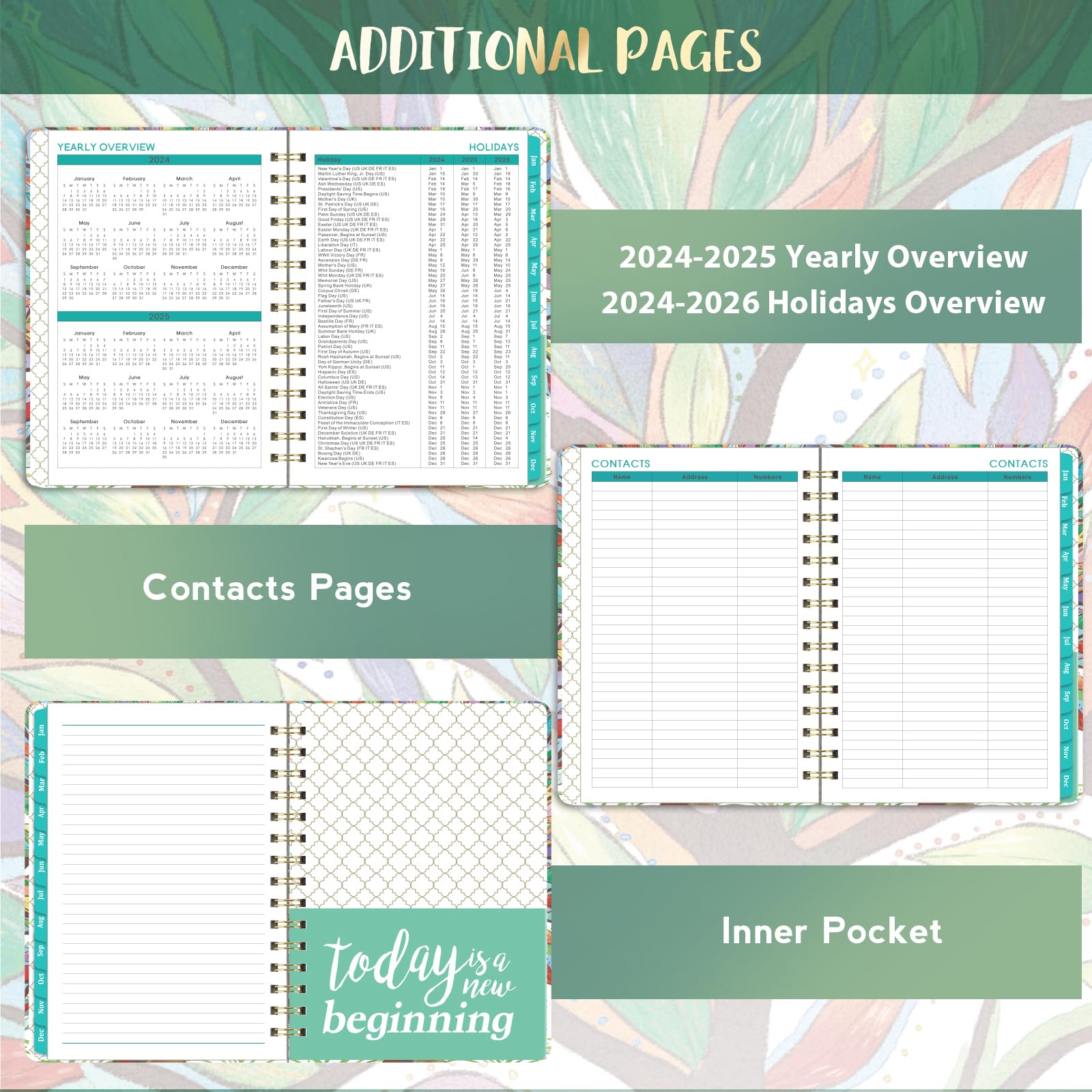 Planner 2024 - JAN. 2024 - DEC. 2024, 2024 Planner, Planner 2024, Weekly & Monthly Planner 2024 with Tabs, 6.3" x 8.4", Hardcover with Back Pocket + Thick Paper + Twin-Wire Binding - Watercolor Tree