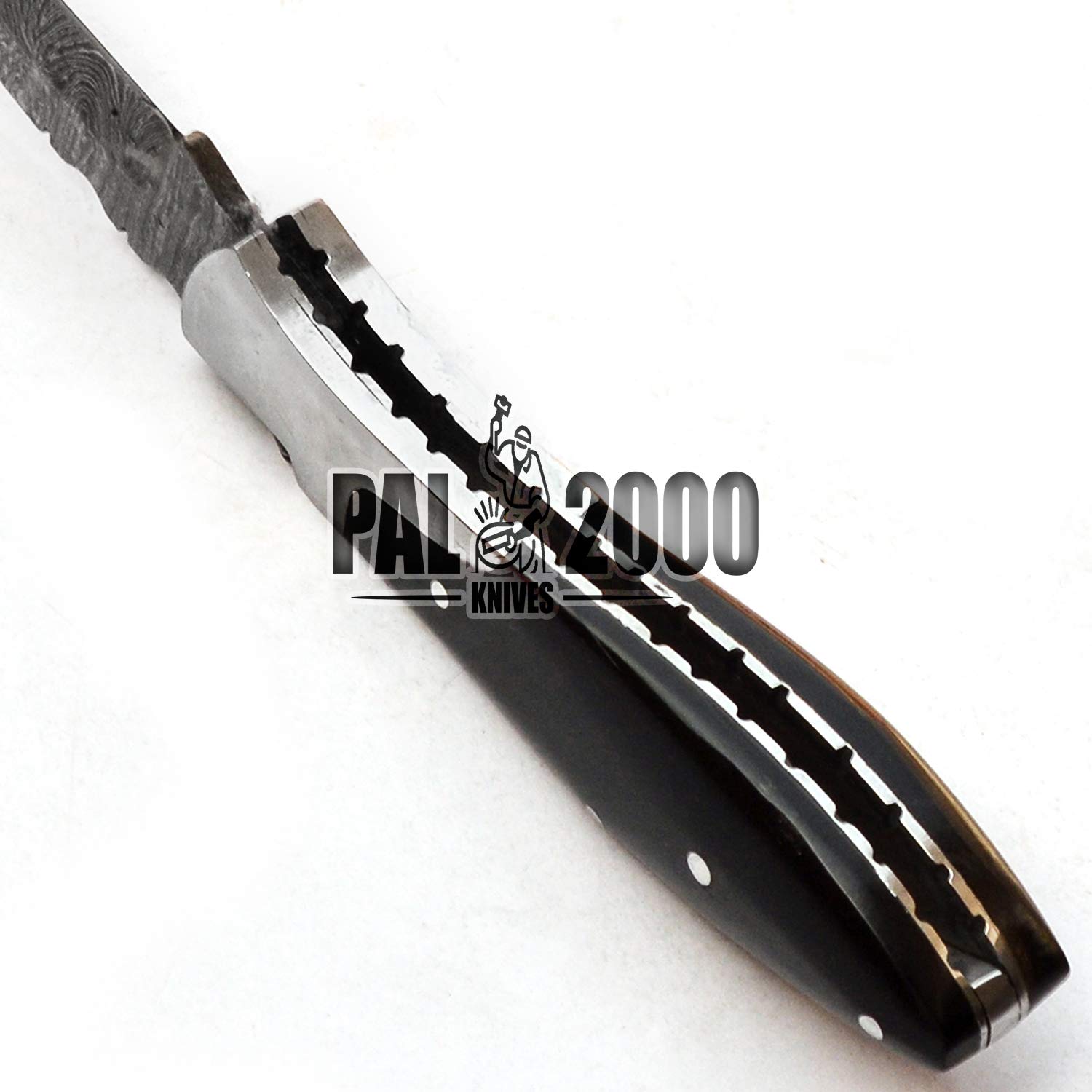 PAL 2000 KNIVES Custom Handmade Damascus Steel Folding Pocket Knife With Leather Sheath 9795
