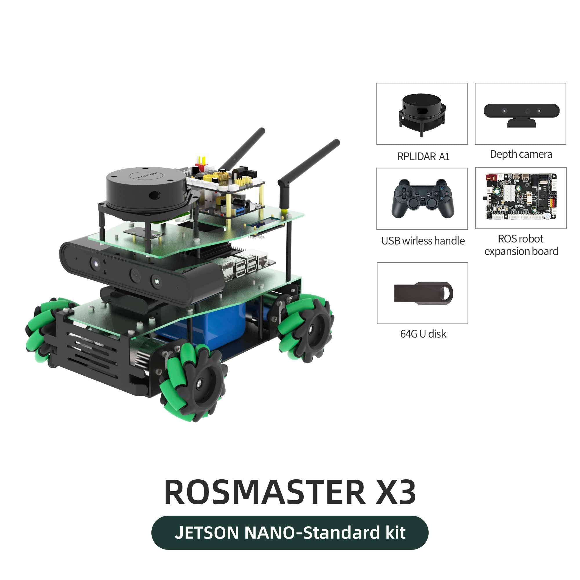 Yahboom Jetson Nano 4GB ROS Robot Lidar Mapping Navigation Depth Image 3D Analysis Mecanum Wheel Python Programming Learn Explore Robotic Kit(Nano Standard Ver-without Nano)