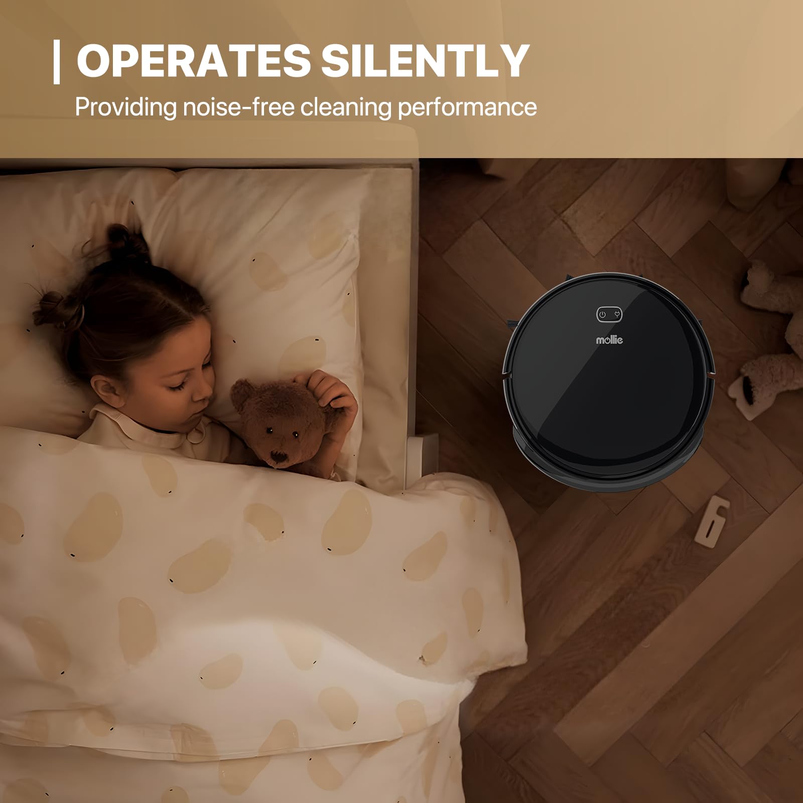 mollie Robot Vacuum and Mop with Wi-Fi/App, Automatic Self-Charging Robotic Vacuum Cleaner, 2800Pa Suction, Slim, Good for Hard Floors Carpets, Black