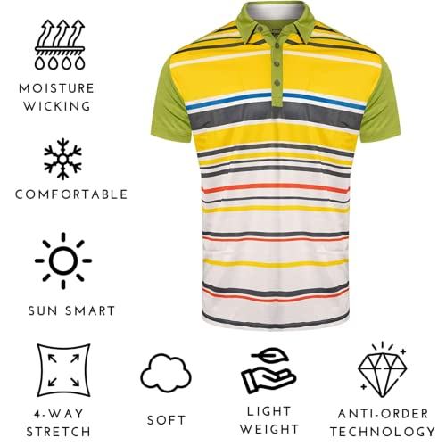Pin High Ricardo High Performance Golf Polo Shirts for Men, Greenery/White, XXL