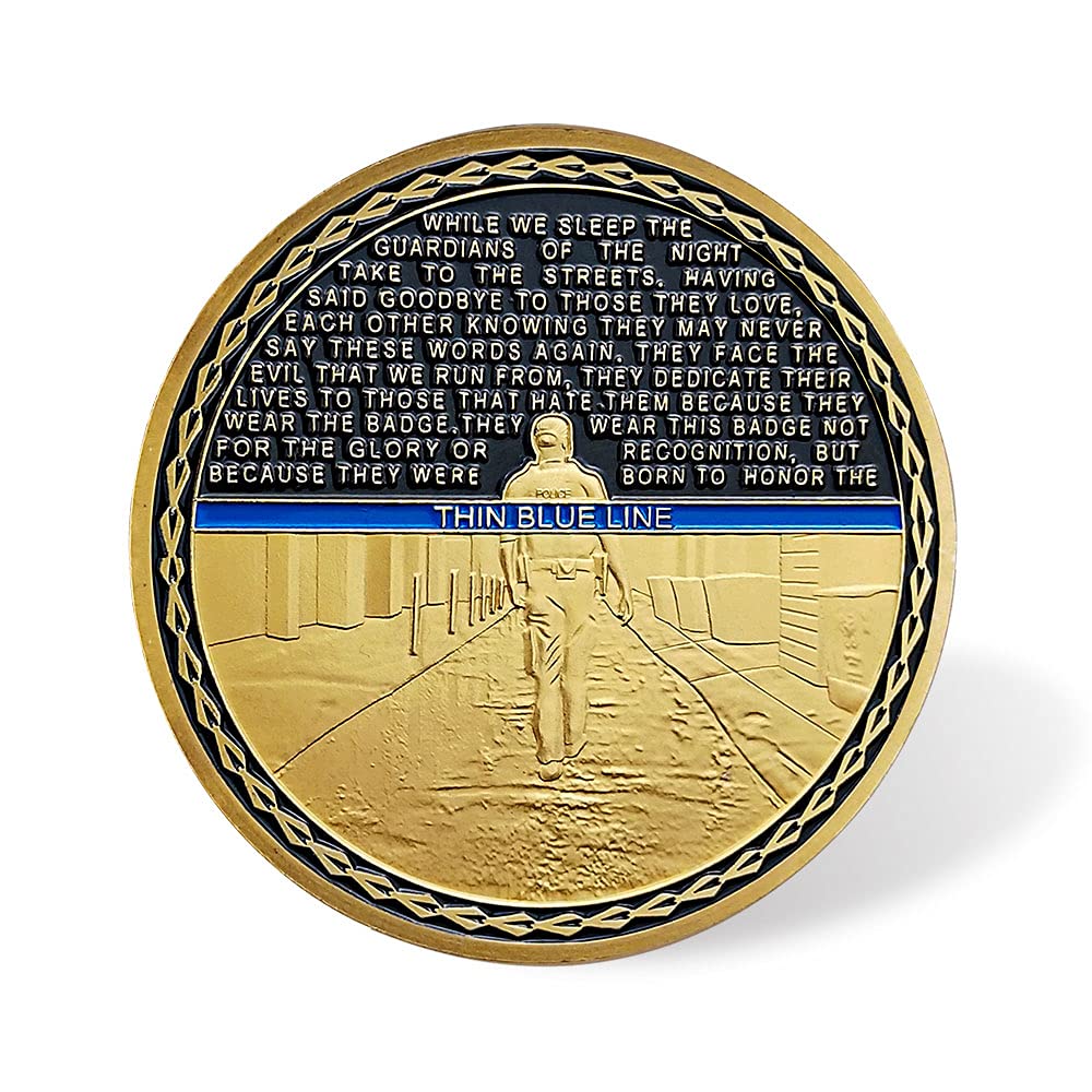 US Police Challenge Coin Thin Blue Line Prayer for Spartan Warrior Commemorative Collection