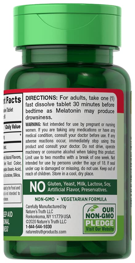 Nature's Truth Melatonin 5 mg Fast Dissolve Tabs Natural Berry Flavor - 90 ct, Pack of 2