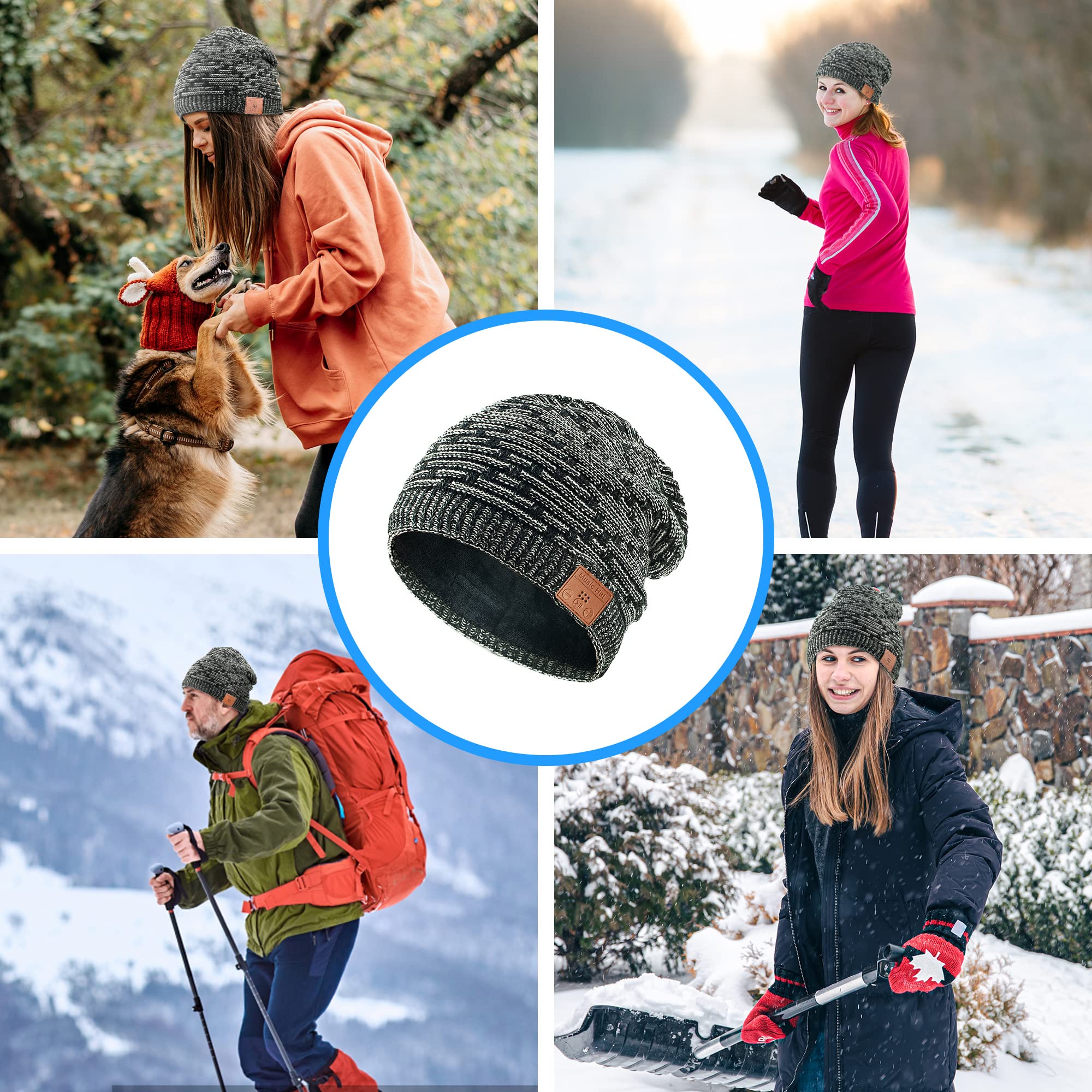 TOUCH TWO Beanie with Bluetooth Headphone Music Hat Breathable Knitted Cap for Outdoor Sports Christmas Tech Gifts Grey