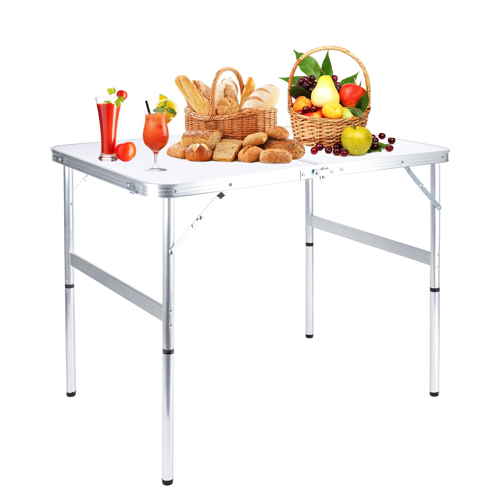 Moosinily Folding Camping Table 3 Ft Portable Picnic Table Foldable 2 Height Adjustable Aluminum Camp Table Outdoor for Card BBQ White 35.2×23.6 inch