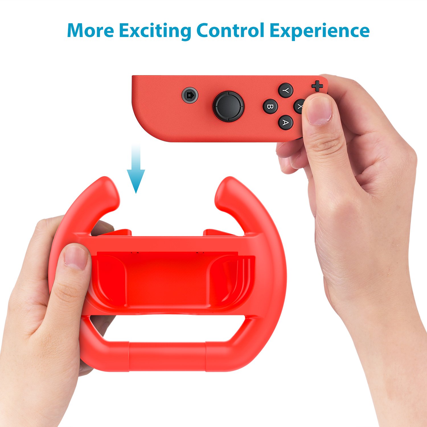 MoKo Steering Wheel Compatible with Switch/Switch OLED Model (2021), [2 Pack] Switch Steering Wheel Controller Handle Compatible with Switch Joy-con Mario Kart Game (Blue & Red)