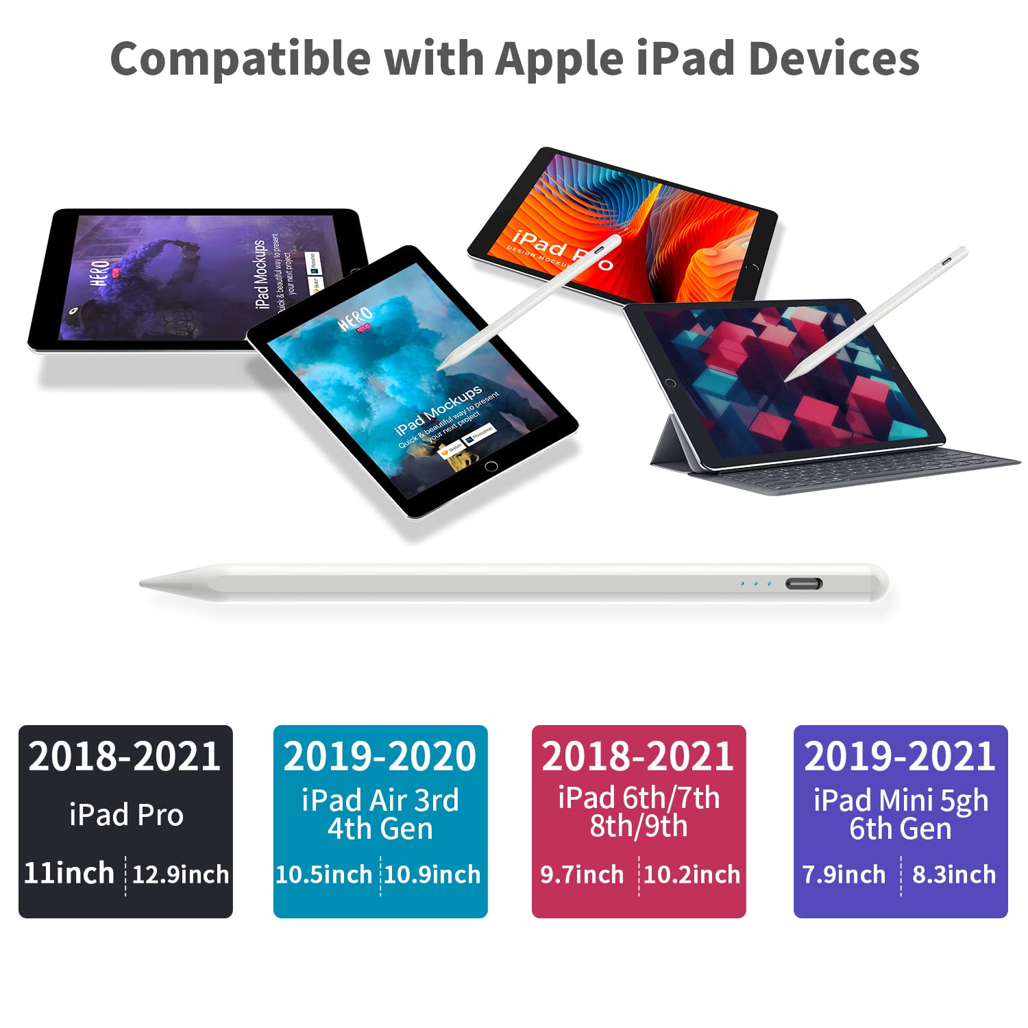 Stylus Pen for iPad, Compatible with Apple Pencil 2nd Generation, iPad Pro 11-inch, iPad Pro 12.9-inch, iPad 6th/7th/8th/9th/10th, iPad Mini 5th/6th, iPad Air 3rd/4th/5th Generation