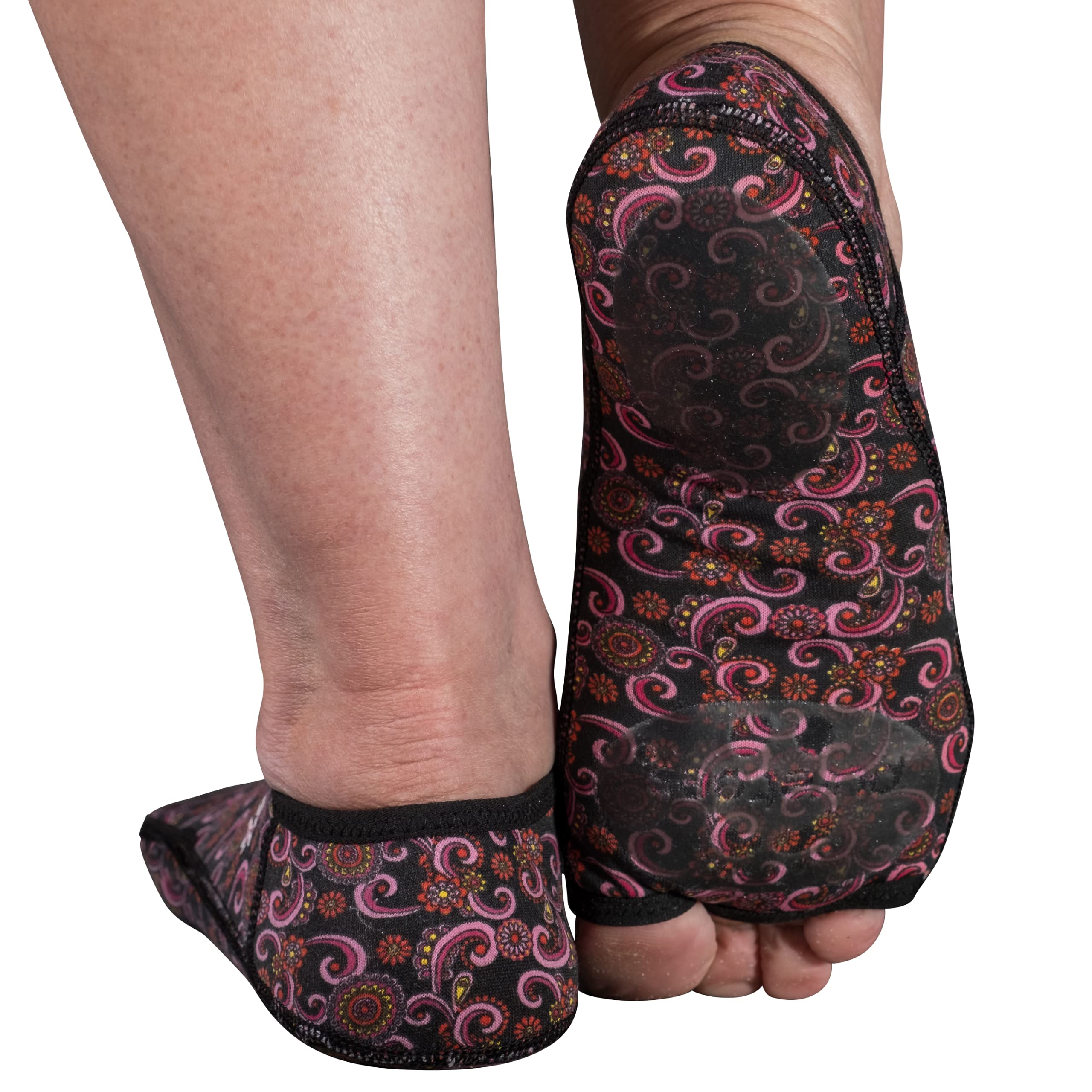 PureToes Yoga Pilates Lounging and Pedicure Socks (Hot Pink Paisley, L)