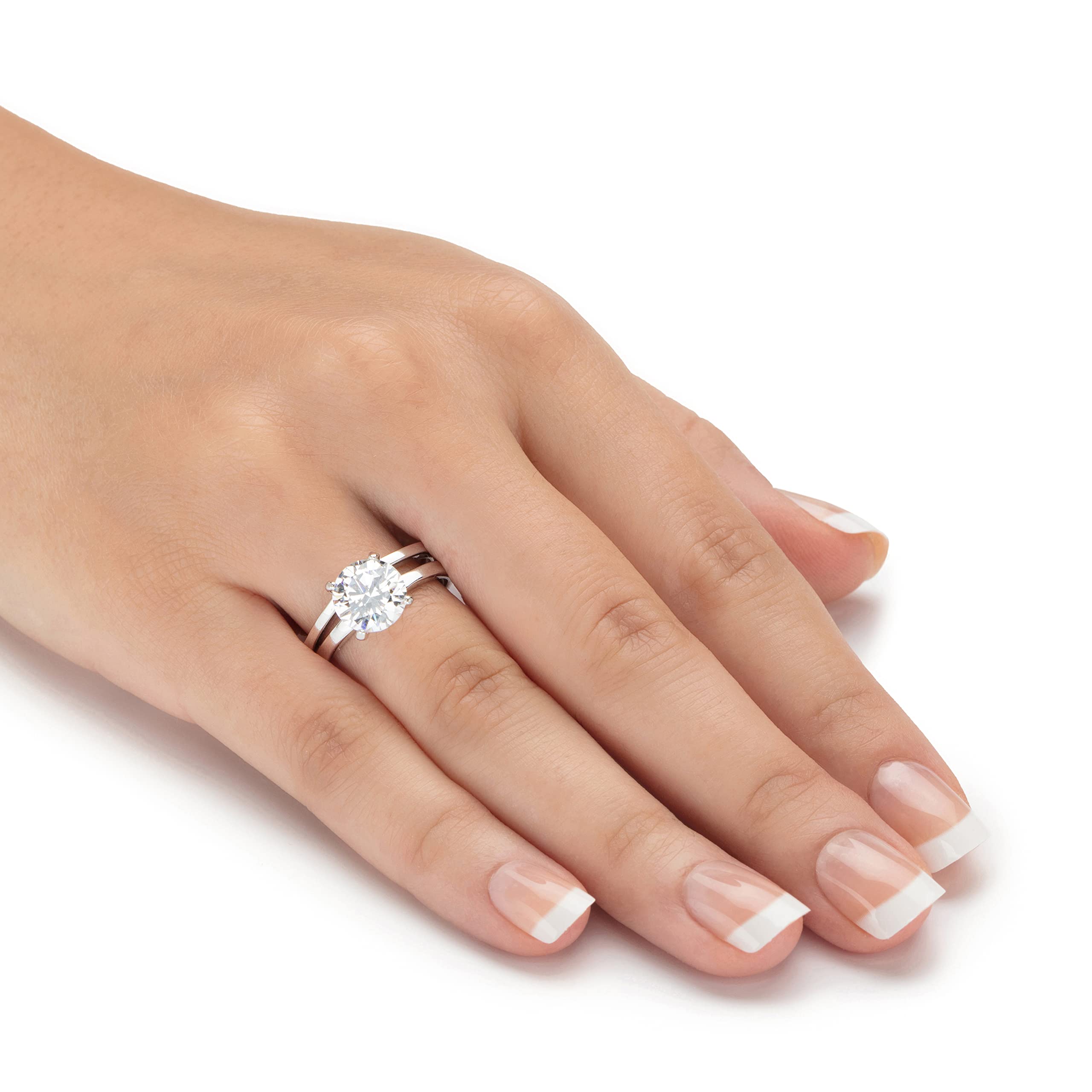 PalmBeach Jewelry 14K Yellow Gold-Plated Silver or Platinum-Plated Silver or Gold-Plated Round Cubic Zirconia 2-Piece Solitaire Bridal Ring Set Size 7