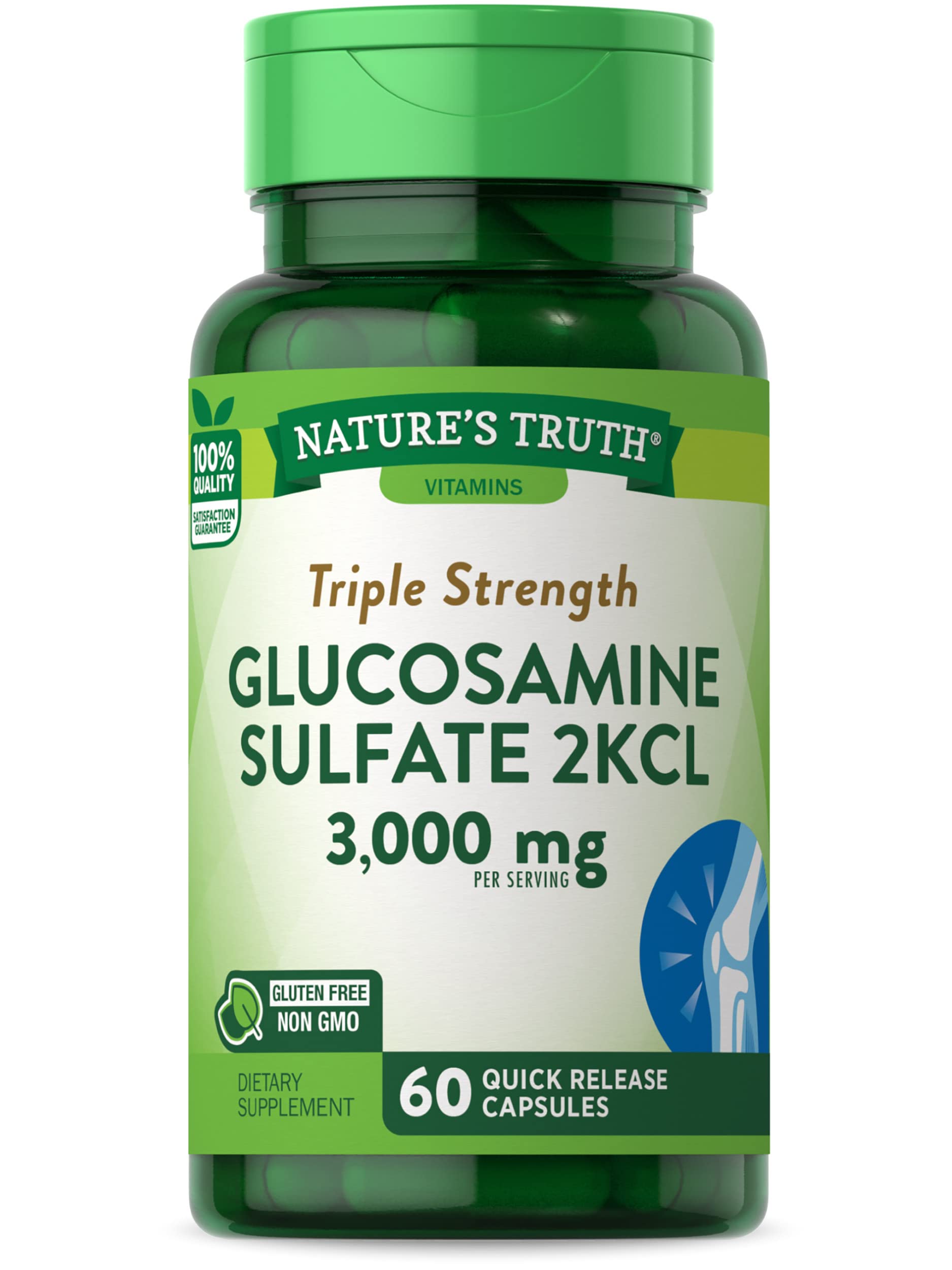 Nature's Truth Glucosamine Sulfate Capsules | 3000mg | 60 Count | Non-GMO & Gluten Free Supplement | with Potassium
