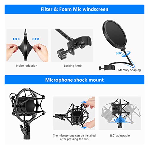Neewer Professional Studio Broadcasting Recording Condenser Microphone & NW- 35 Adjustable Recording Microphone Suspension Scissor Arm Stand with Shock Mount and Mounting Clamp Kit