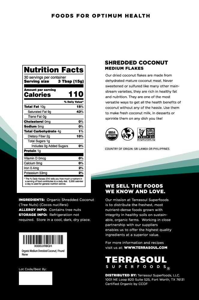 Terrasoul Superfoods Organic Coconut Flakes, 2 Lbs (2 Pack) - Medium Flakes | Unsweetened | Perfect for Baking