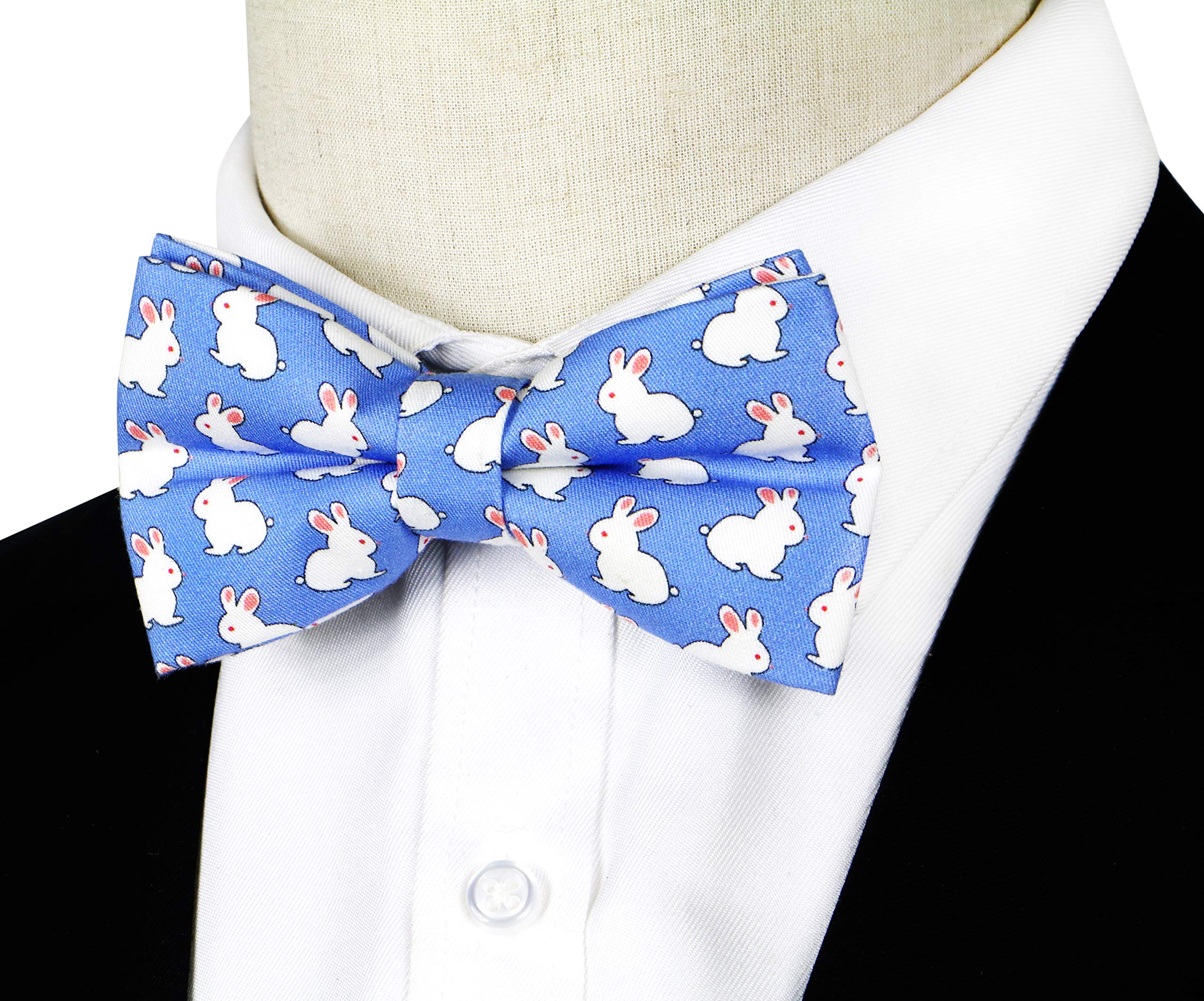 OCIA Cute Pattern Pre-tied Bow Tie Adjustable Bowties for Adult & Children White Blue (Rabbits)