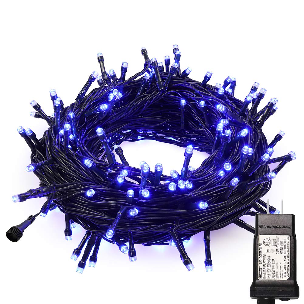 MYGOTO 33FT 100 LEDs String Lights,Green Wire Waterproof Fairy Lights 8 Modes 30V UL Certified Plug in Xmas Lights for Home, Garden, Wedding, Party, Christmas Decoration Indoor Outdoor (Blue)