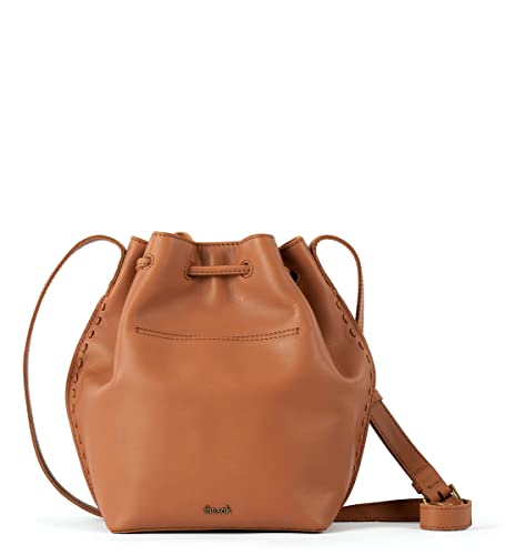 The Sak Ivy Drawstring Bucket Bag in Leather, Convertible Purse with Crossbody Strap, Tobacco Vachetta