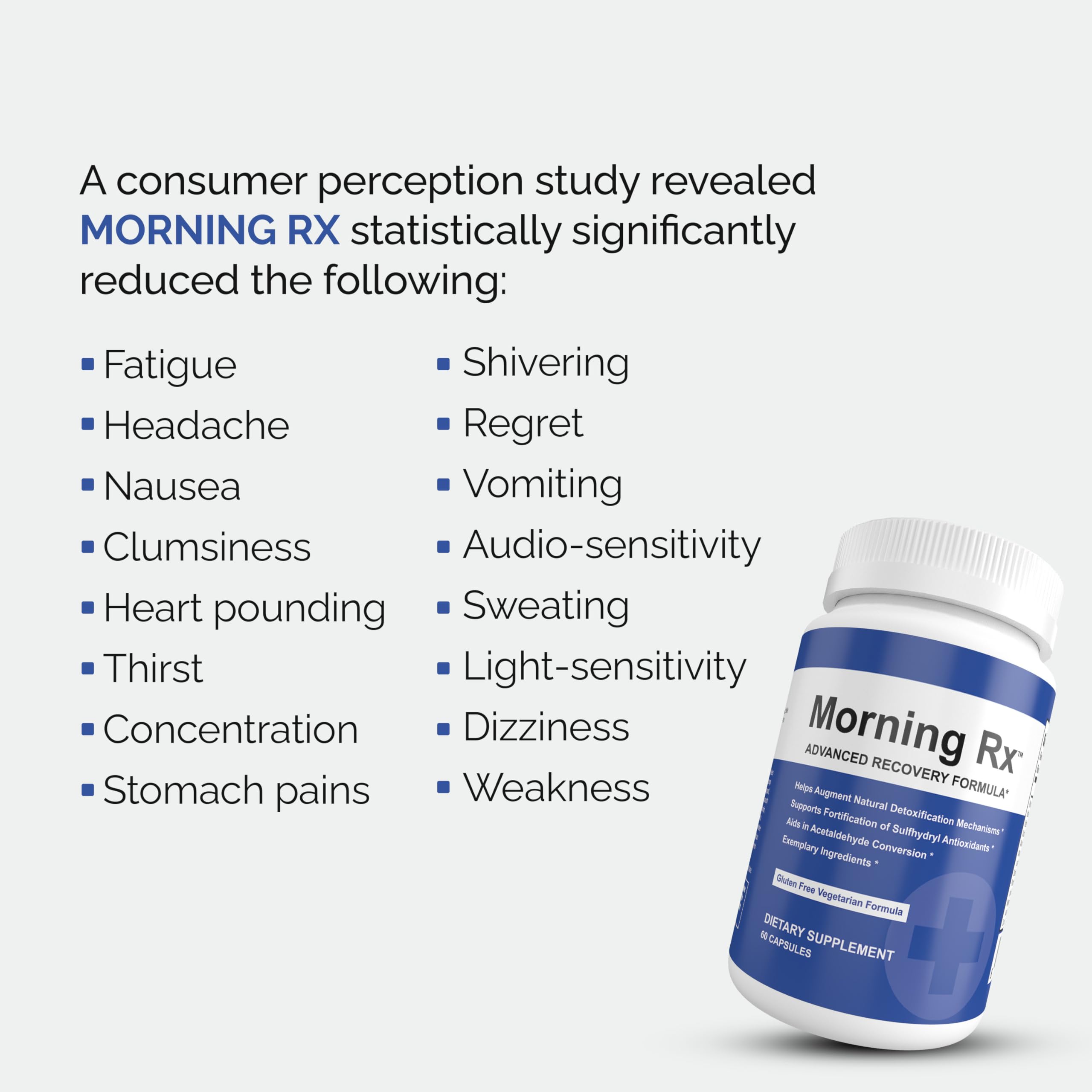 Morning RX - Post Party Pills for Better Mornings 60 Caps, Dehydration Supplement - Vitamins, Electrolytes, Magnesium, Potassium, Zinc - No Gluten, Caffeine or Hocus Pocus - Why Suffer After Drinking?