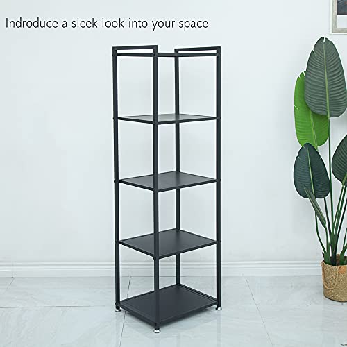 ZIOTHUM Display Shelf, 5-Tier Shelf Stand, Black Metal Thin Narrow Tall Large Corner Shelf Bookshelf Freestanding for Bedroom Shop Commercial Retail Storage(19.7x15.7x63)…