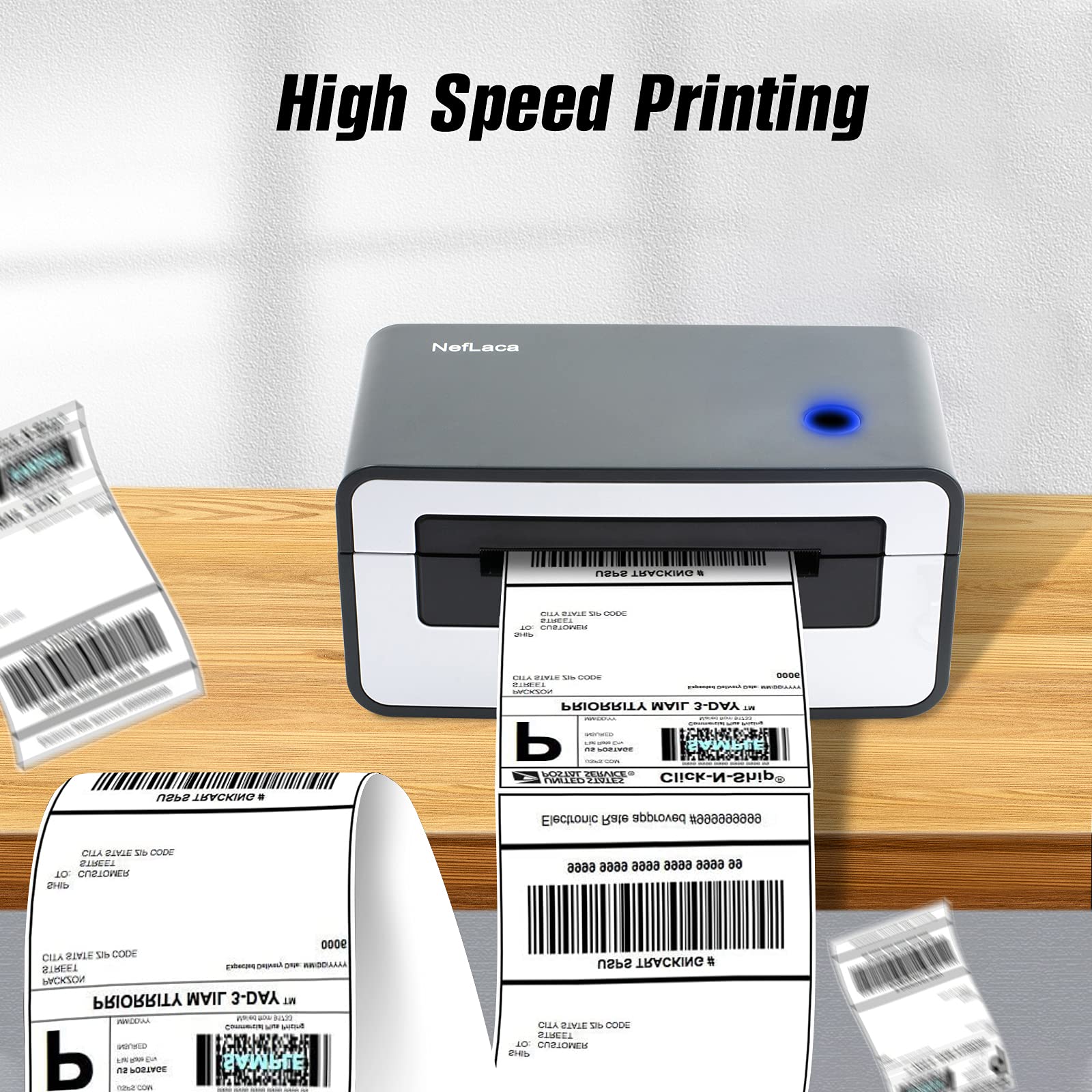 NefLaca Thermal Label Printer, Shipping Label Printer with 4x6 100 Pcs Lables,Commercial Direct Thermal Label Maker, Compatible with Amazon, Ebay, Etsy, Shopify and FedEx, Support Multiple Systems