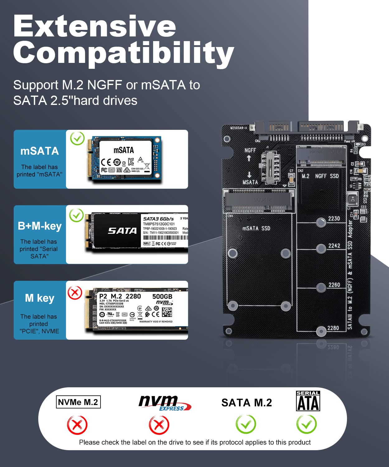 ZEXMTE M.2 NGFF or mSATA to SATA III Adapter, 2-in-1 M.2 to USB Adapter, NGFF or mSATA USB 3.0 Adapter Converter as Portable 2.5'' SATA Hard Drive, mSATA to SATA Enclosure(USB SATA Adapter Included)