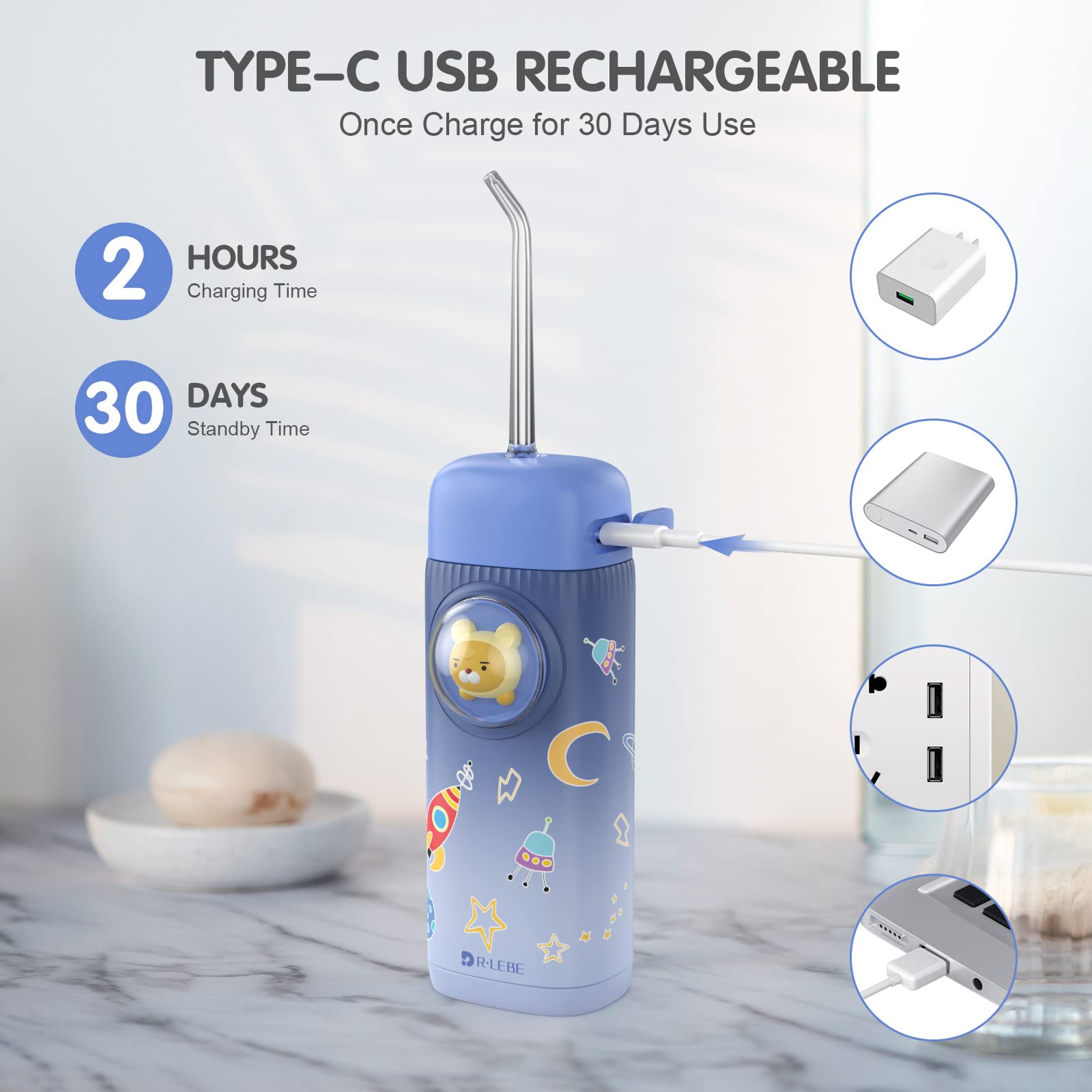 Water Flosser for Kids, Portable Water Flosser Cordless for Teeth Cleaning & Gums Braces Care - Blue
