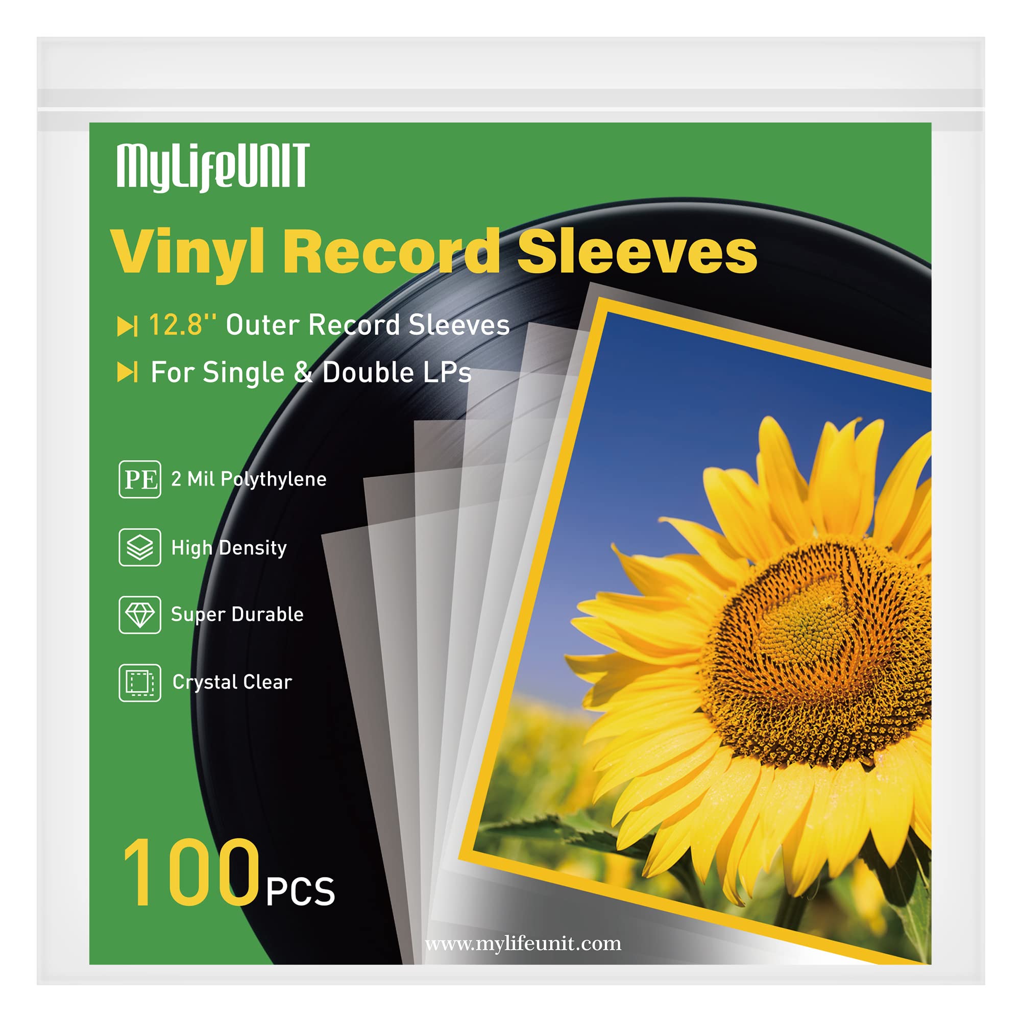 MyLifeUNIT Vinyl Record Sleeves, Record Sleeves Outer for Single & Double LP Album Covers 12.8" x 12.8" (100 PCS)