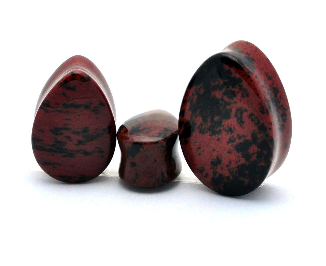 Mystic Metals Body Jewelry Mahogany Obsidian Stone Teardrop Plugs - Sold as a Pair (1-1/4" (32mm))