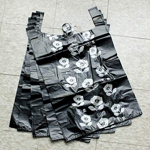 Plastic Grocery T-Shirts Multipurpose Bags 50Pcs Carry-Out Comforter Blanket Bag Black 17.3x26.8 inch, 44x68 cm TPAK20681
