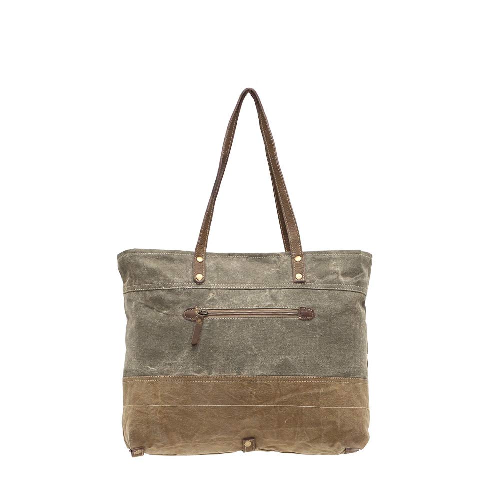 Military Badge Upcycled Canvas and Genuine Leather Trim Tote Bag