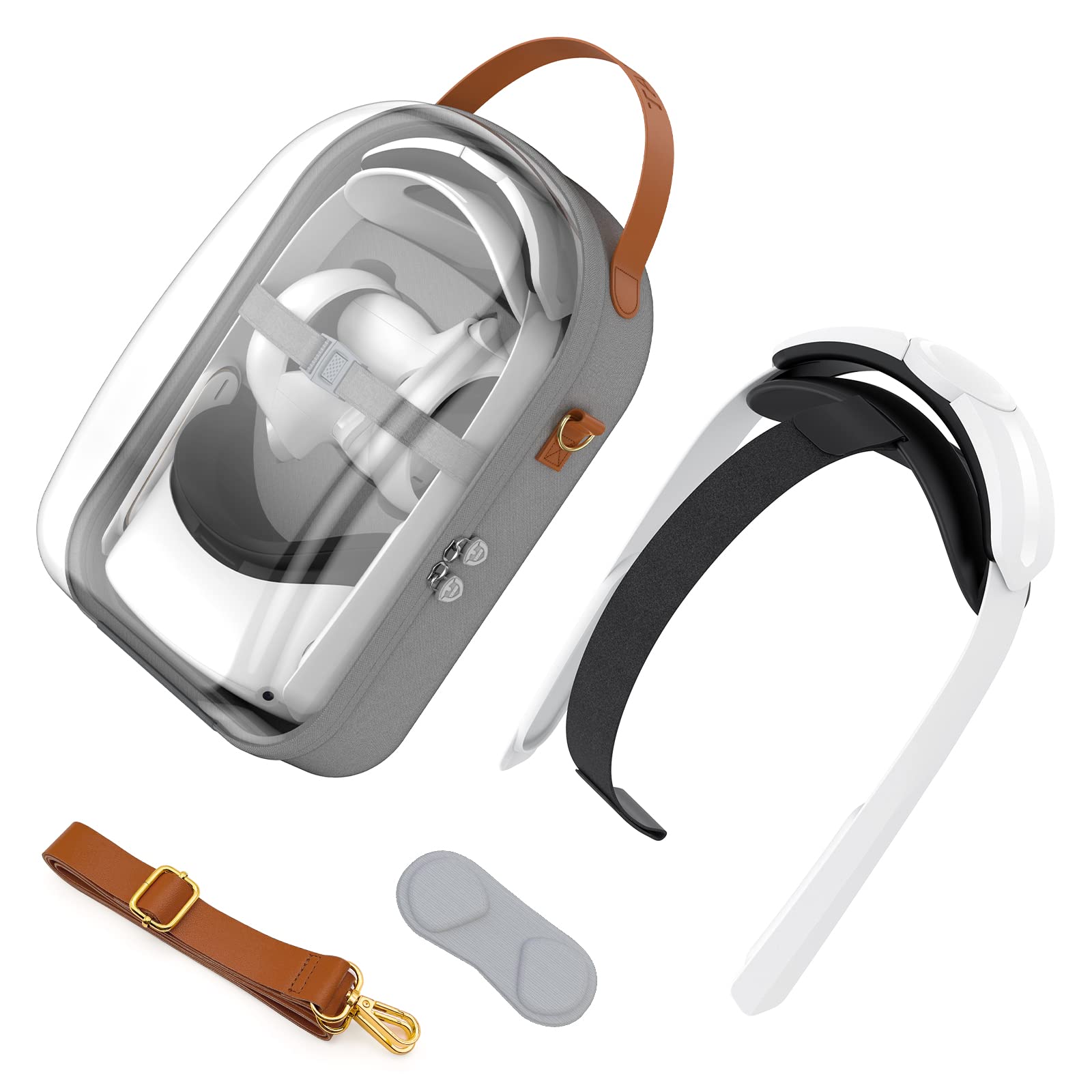 TATAVR Elite Strap with Travel Case for Oculus Quest 2, Lightweight Comportable Meta Quest 2 Accessories Elite Strap with Storage Bag Included Shoulder Strap and Lens Cover – Gray