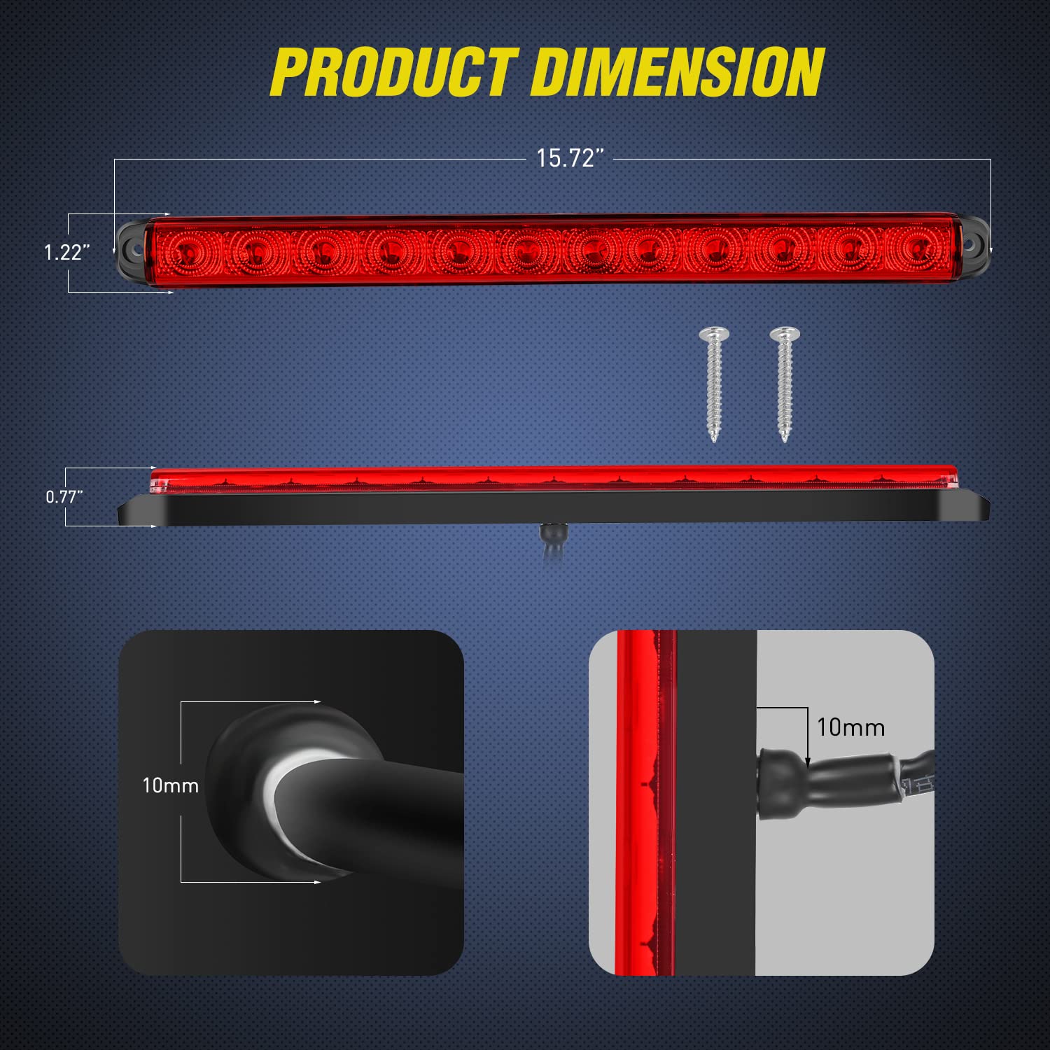 Nilight LED Trailer Light Bar 16Inch 12 LED Red Running Brake Sequential Turn Signals Tail Light Waterproof Rear Maker ID Bar for 12V Trailer Boat Truck RV, 2 Years Warranty