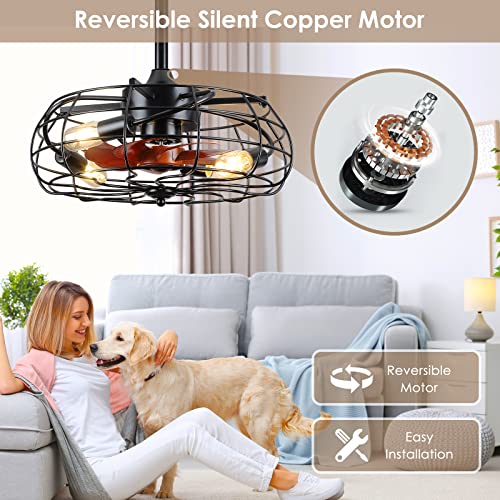 Mpayel Farmhouse Ceiling Fan with Light and Remote Control, Caged Ceiling Fan with 4 Led Bulbs, Enclosed Ceiling Fan with LED Light for Porch,Patios,Kitchen,Bedroom Indoor and Outdoor…