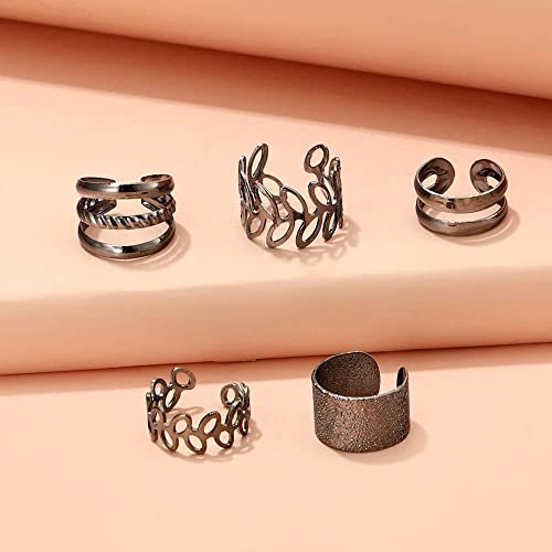 U-M 5Pcs / Set Ear Cuffs, Simple Earrings, C-Shape Ear Bone Clips, Multi-Layer Wrap Earrings, Without Pierced Earring Set, Leaves Ear Cuff(Silver) Nice Design