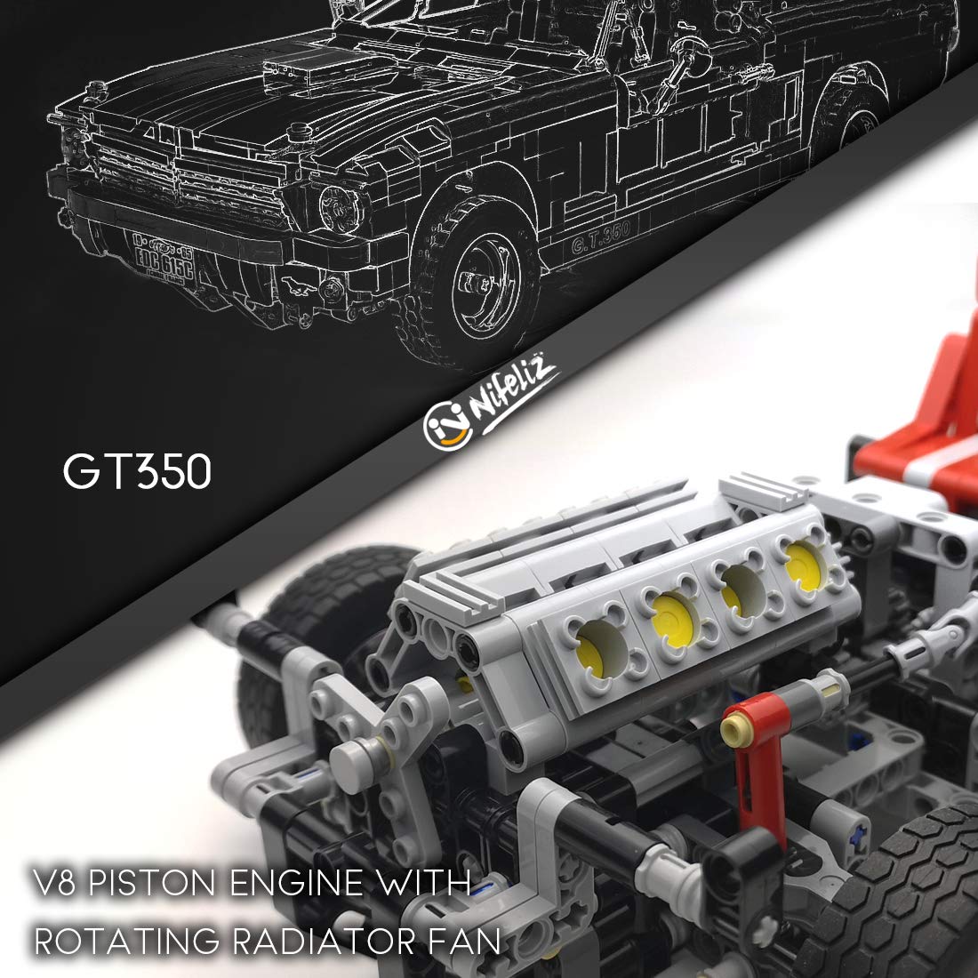 Nifeliz Muscle Car 1965s GT350 Race Car Building Set (1,817 Pieces)