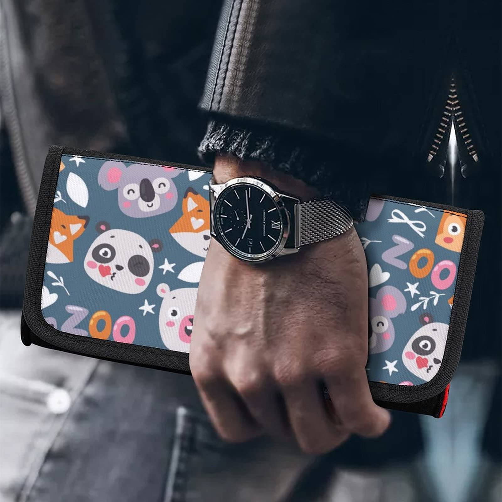 Zoo Animals Carrying Bag Compatible with Switch Protective Case Slim Felt Pouch with 5 Game Cartridges Holders