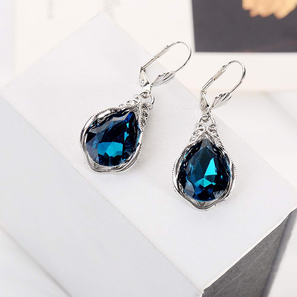 U-M Simple and Sophisticated DesignNatural Blue Crystal Stud Hoop Earring Wedding Engagement Earrings Jewelry Gift Exquisite Workmanship
