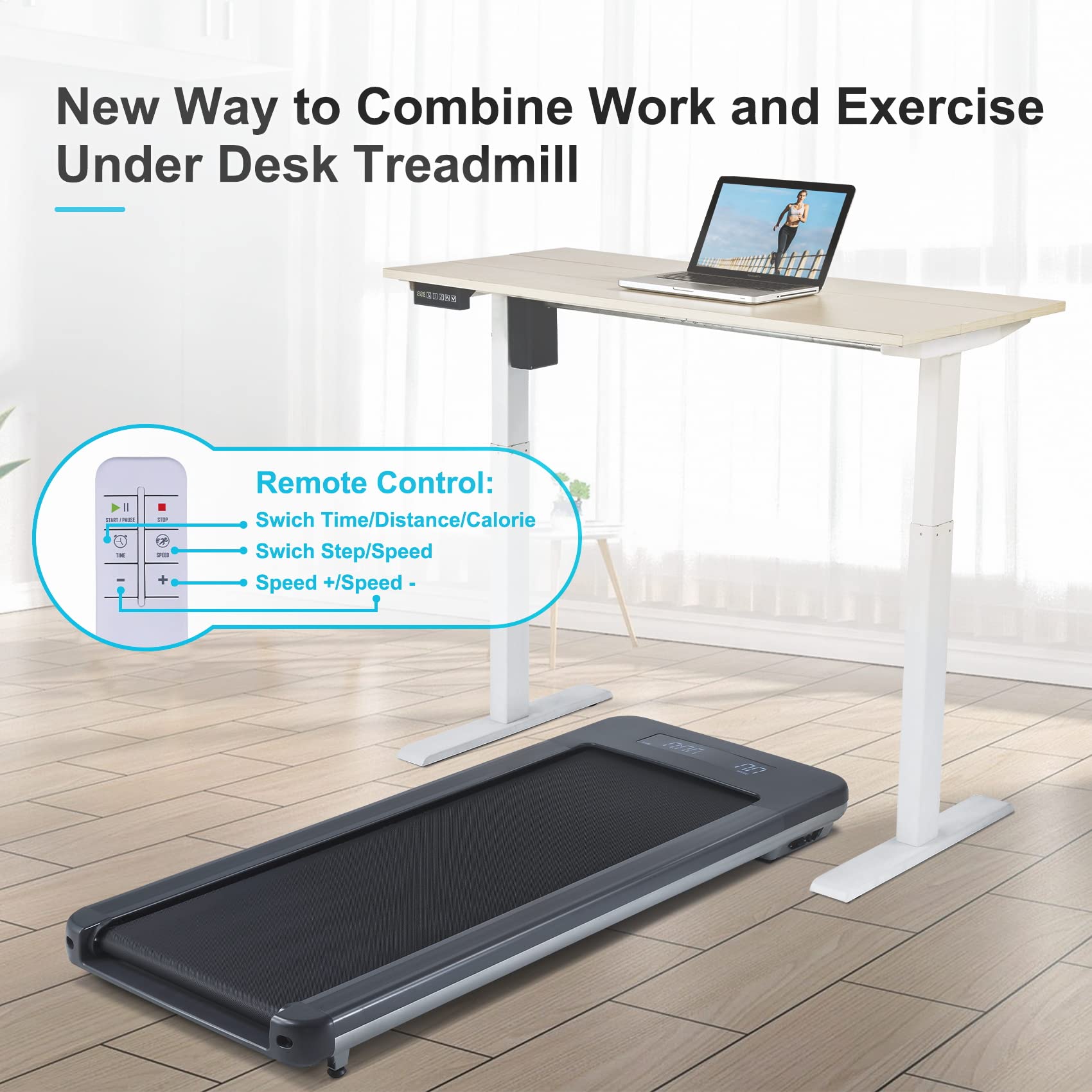 Under Desk Treadmill for Home, RUNOW Walking Pad Treadmill with Lager Running Surface and LED Display, Electric Portable Walking Running Treadmills for Office