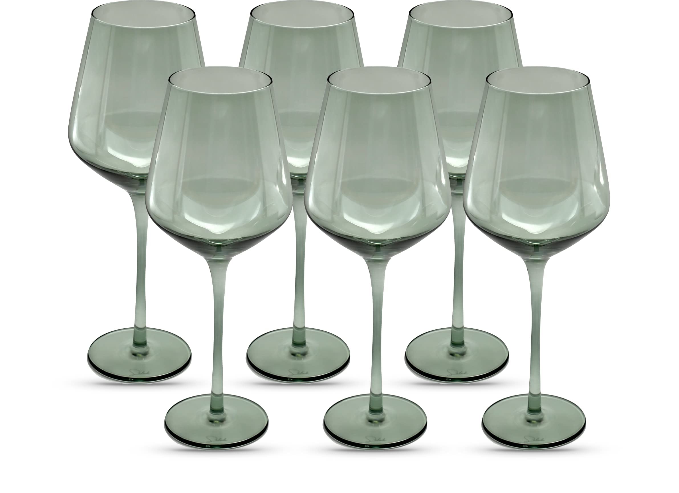 Saludi Original Light Blue Sea Wine Glasses, 16.5oz (Set of 6) Stemmed Single Color Teal Green Sea Foam Glass - Great for All Wine Types and Occasions or Gifts - Luxury, Durable, Hand-Blown