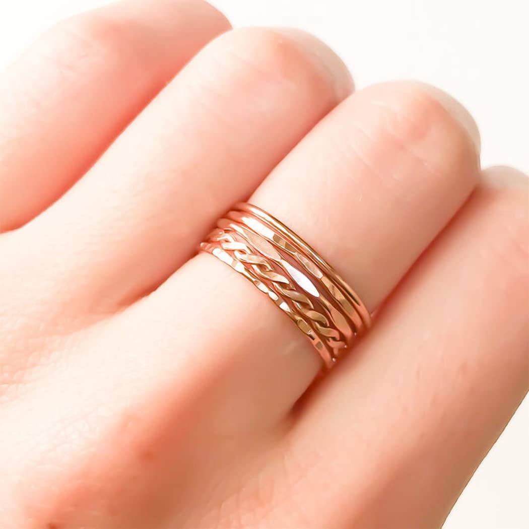 TOBENY 5PCS 14K Rose Gold Plated Rings Stacking Rings for Women Stackable Plain Band Ring Knuckle Thin Rose Gold Ring Size 5-9