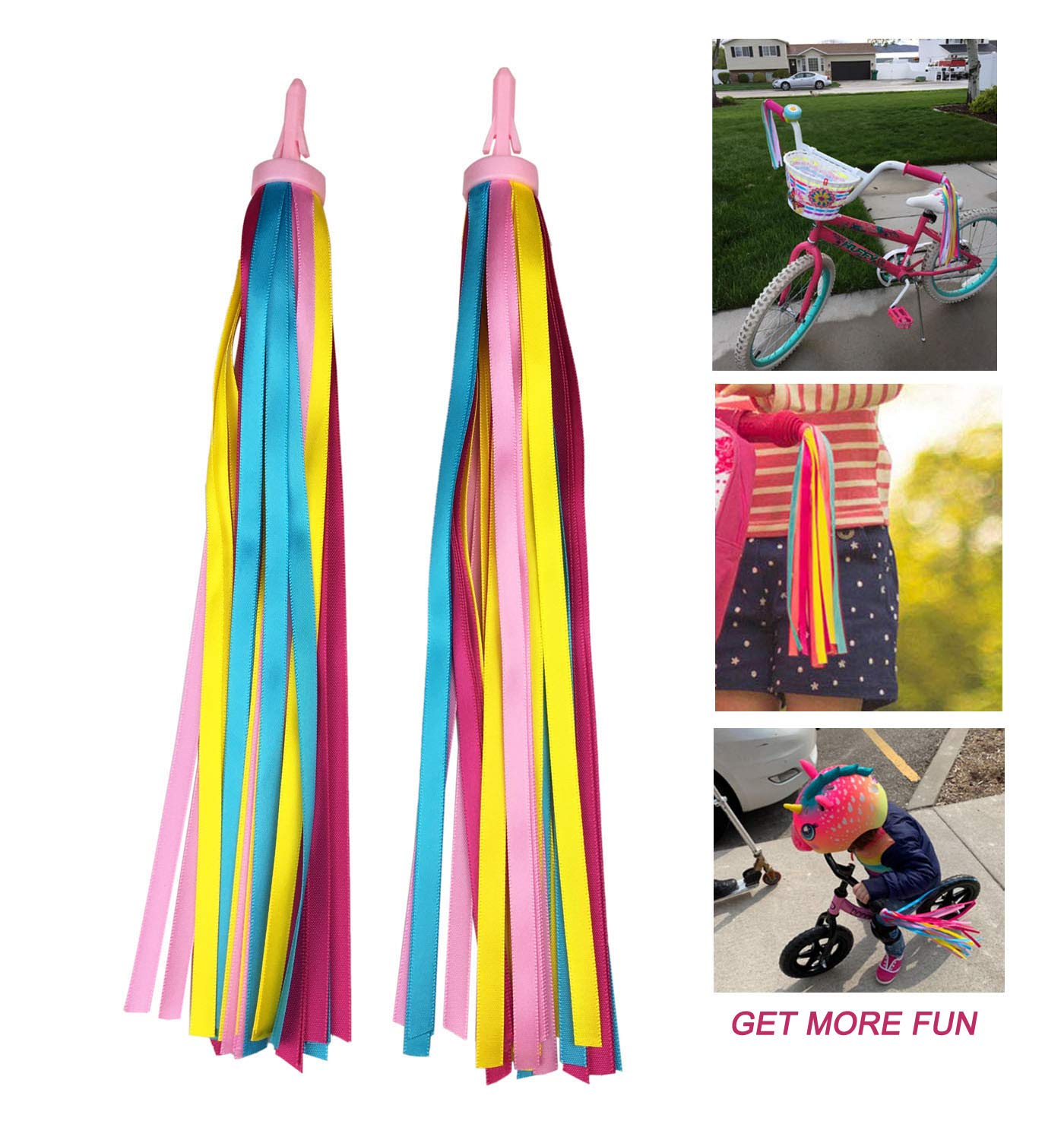 PLATT Kid's Bicycle Handlebar Streamers Colorful Ribbons Tassel for Girls Boys Bicycle Handlebar Scooter Handgrip (Yellow 1Pair)