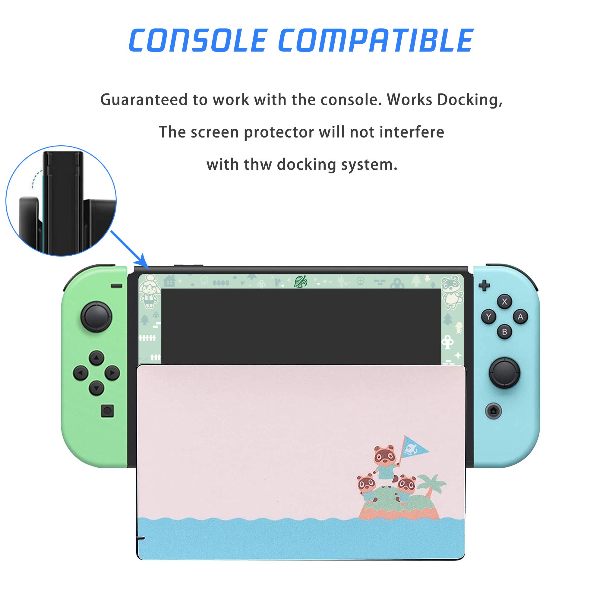 RHOTALL Screen Protector for Nintendo Switch, for Animal Crossing Design Border Tempered Glass Film, Transparent HD Clear Anti-Scratch 9H Hardness Bubble-Free