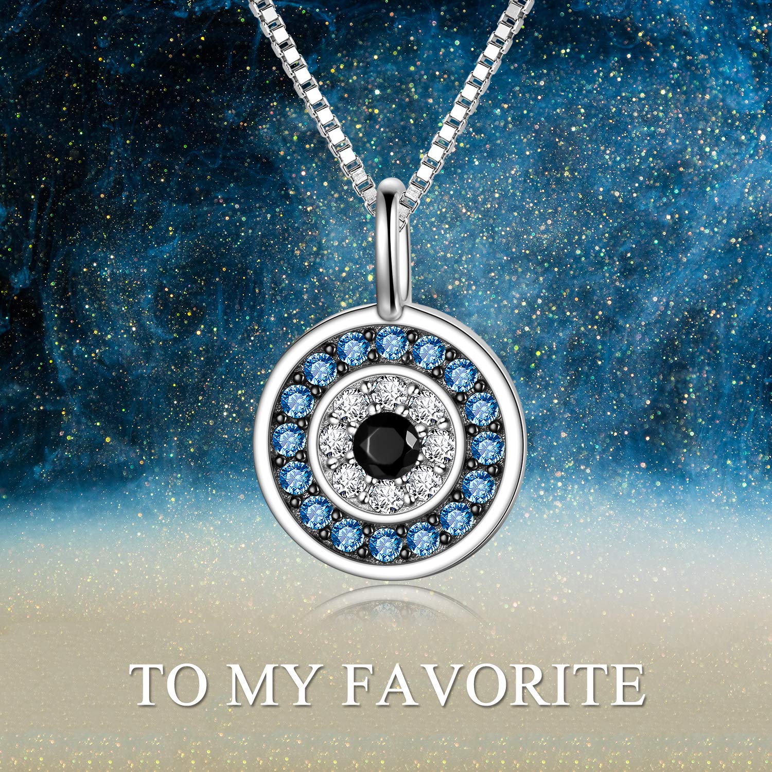 PEIMKO Evil Eye Pendant Necklace for Women 925 Sterling Silver Greek Protection Jewelry Amulet Gift Lucky Necklace for Mom(White Gold)